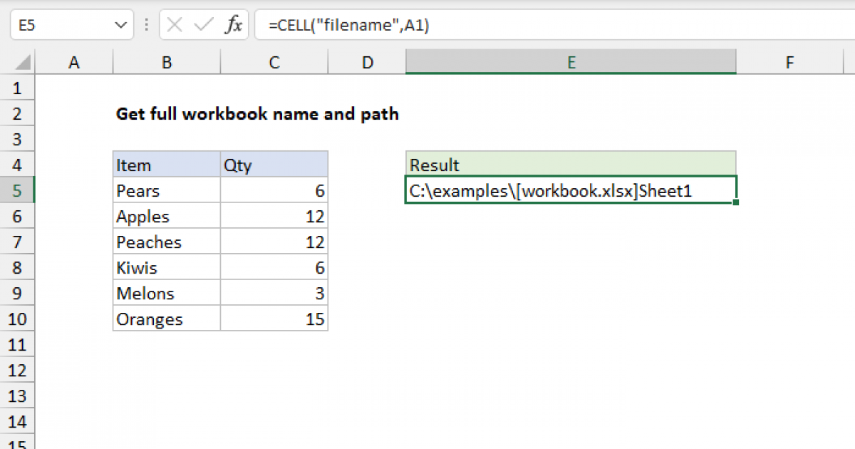 Get Full Workbook Name And Path Excel Formula Exceljet